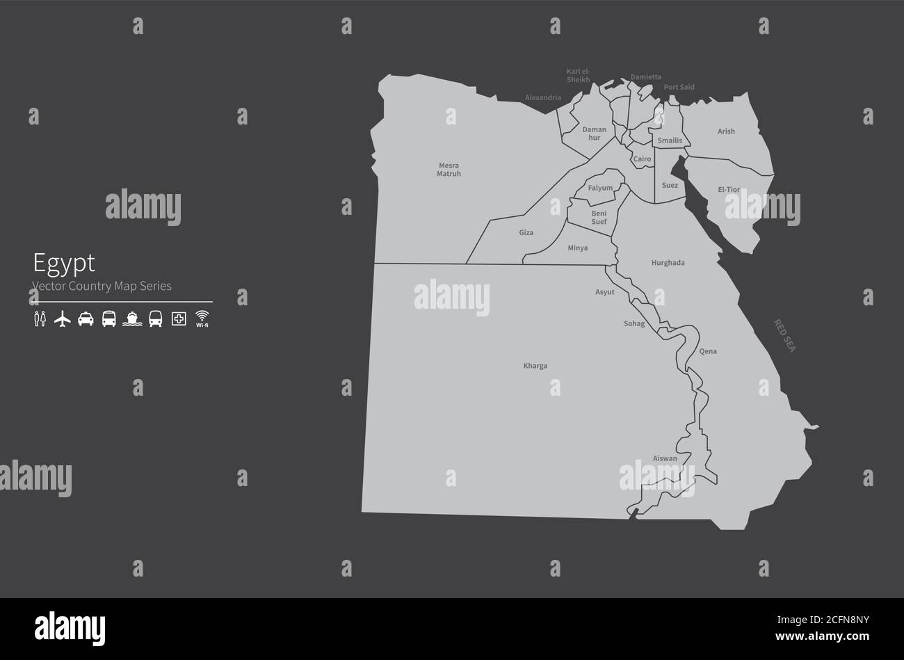 Egypt map. National map of the world. Gray colored countries map series ...