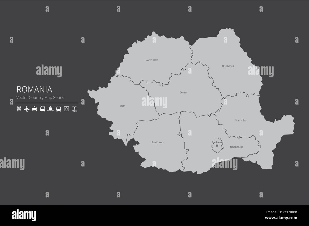 Romania map. National map of the world. Gray colored countries map ...