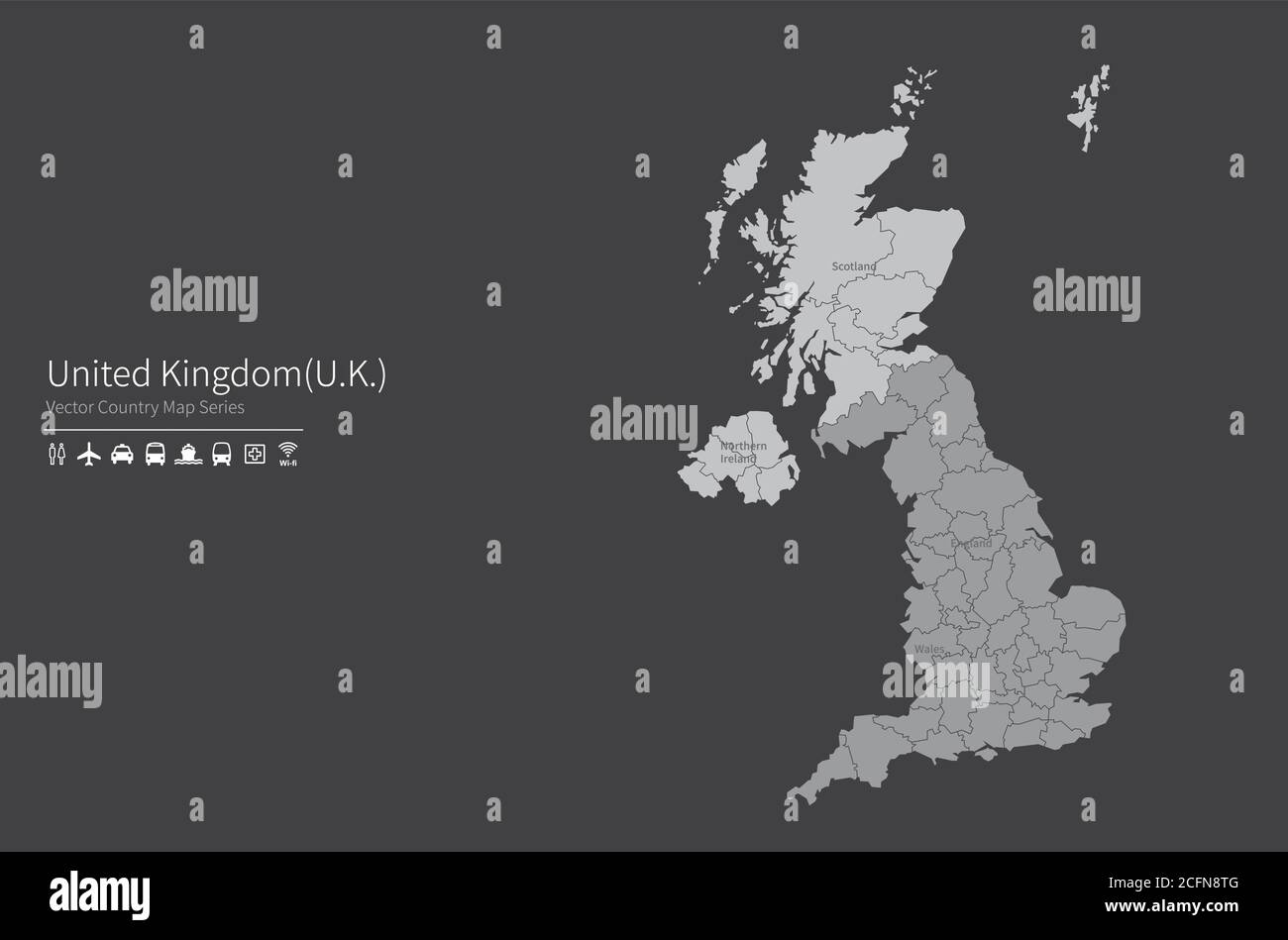 UK map. National map of the world. Gray colored countries map series ...