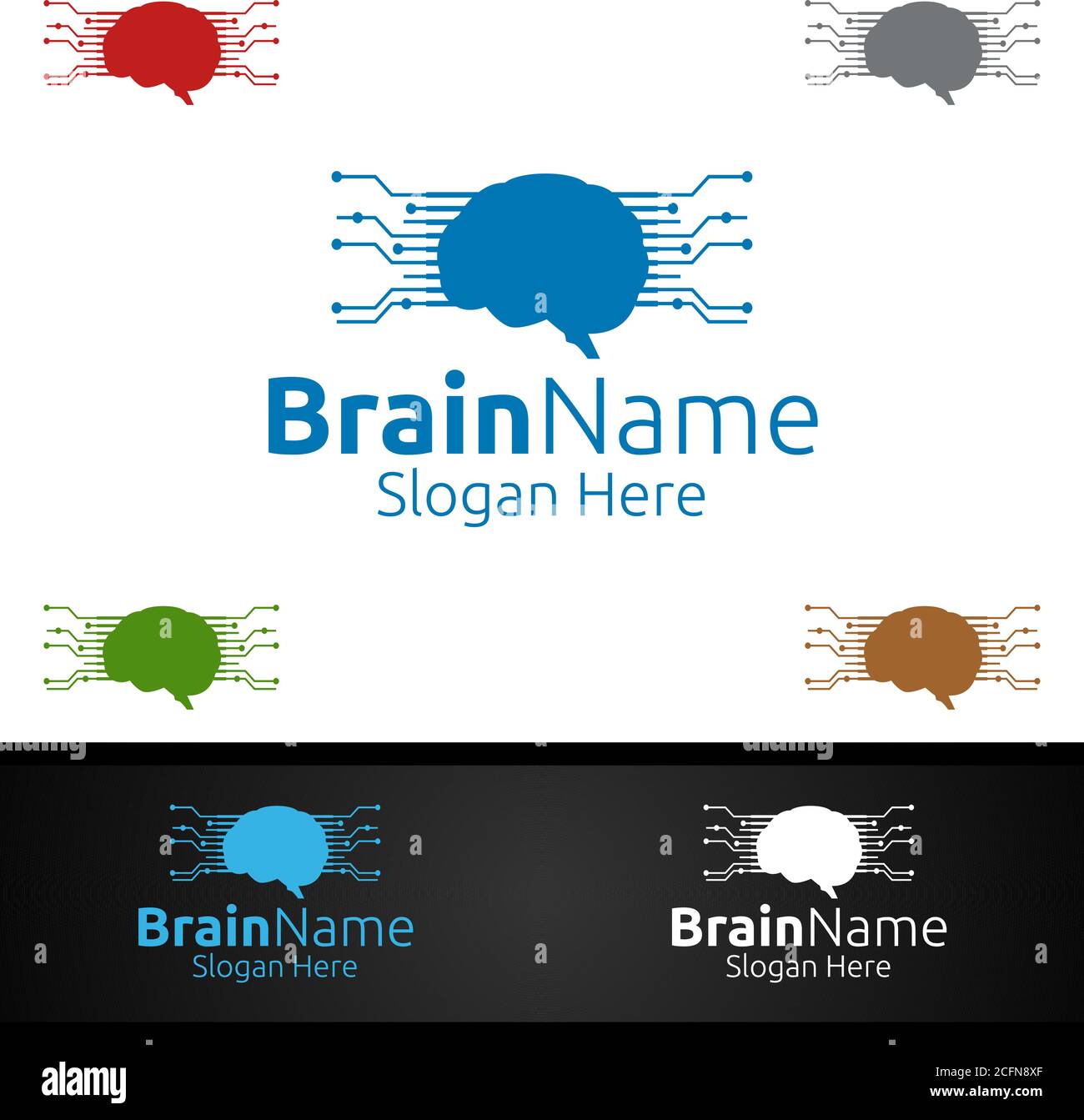 Brain Technology Logo with Think Idea Concept Vector Design Stock ...