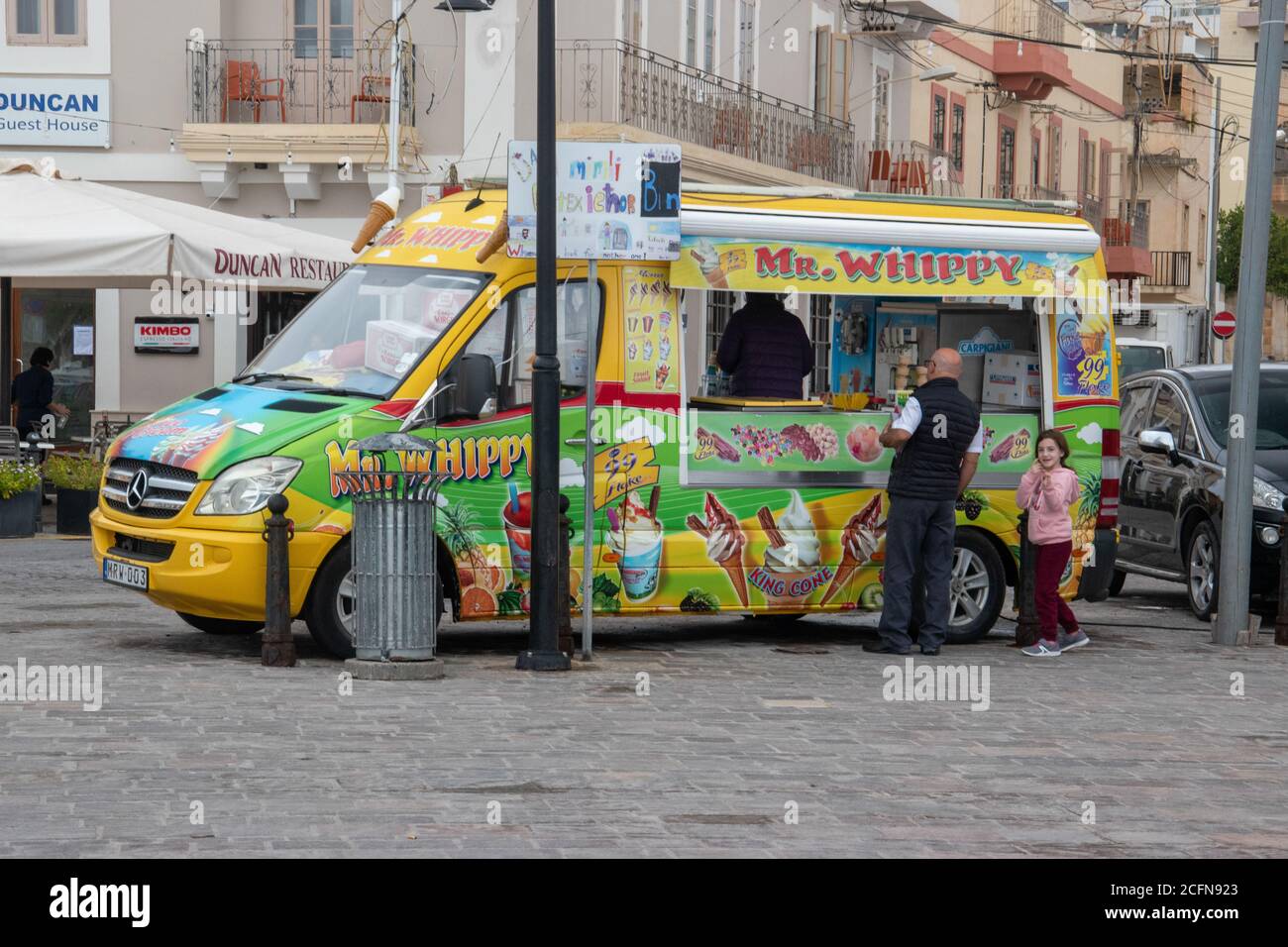 Mr. Whippy truck in the fishing village of Marsaxlokk, Malta Stock ...