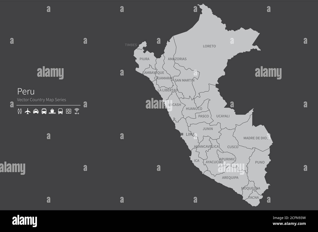 Peru map. National map of the world. Gray colored countries map series ...