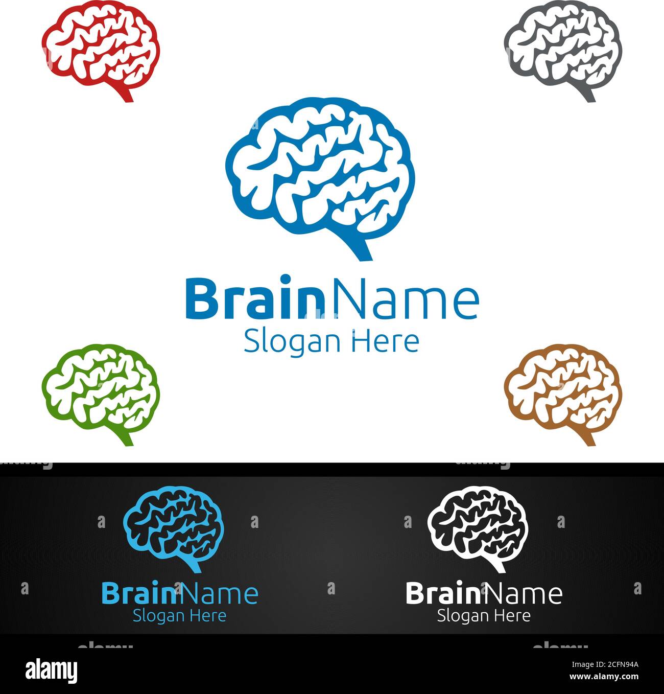 Brain Technology Logo with Think Idea Concept Vector Design Stock ...