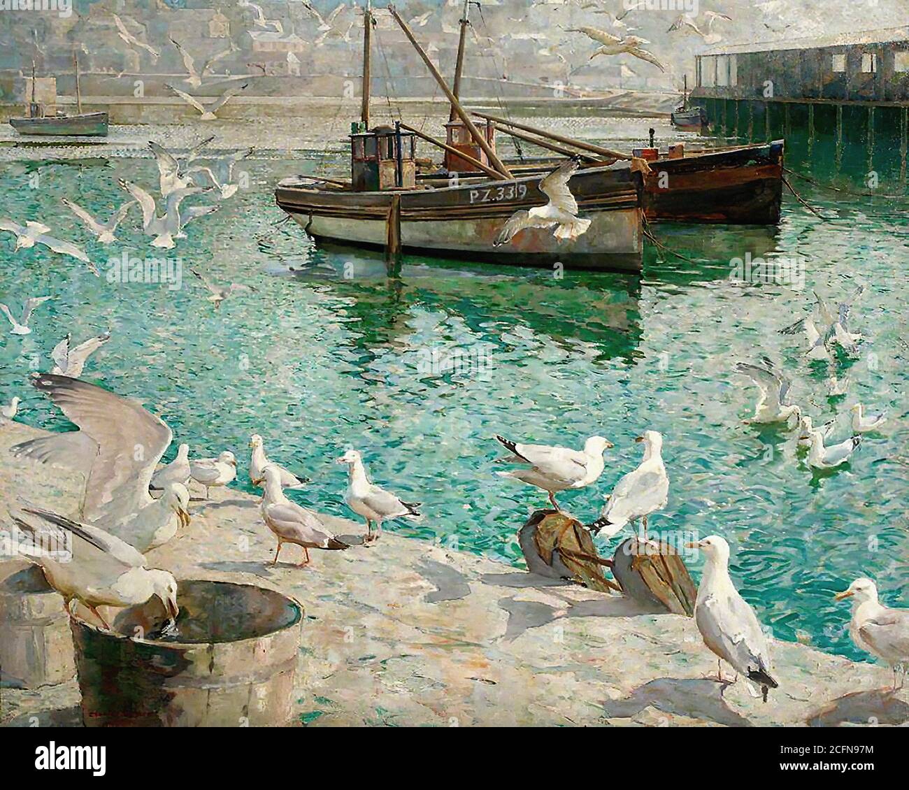 Simpson Charles Walter - Wheeling Gulls Glittering Water - British ...