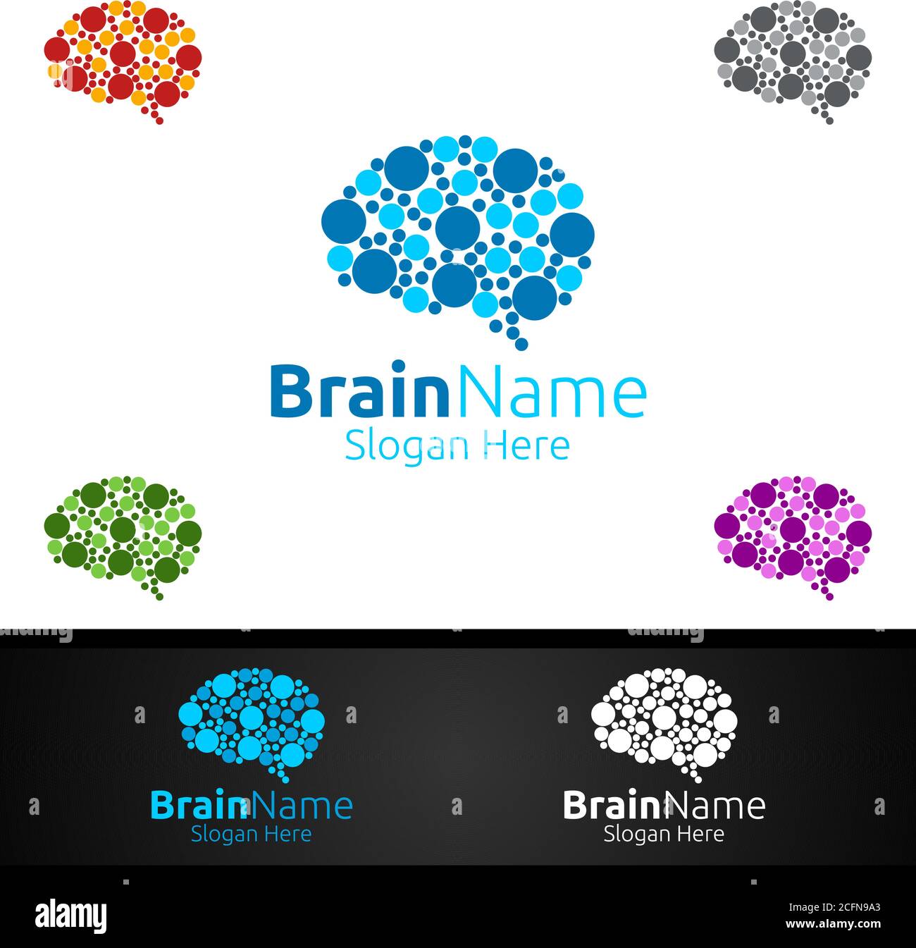 Brain Technology Logo with Think Idea Concept Vector Design Stock ...