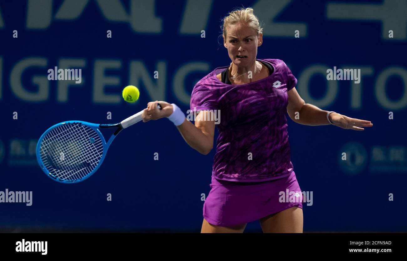 Anna Lena Groenefeld of Germany playing doubles at the 2019 Dongfeng ...