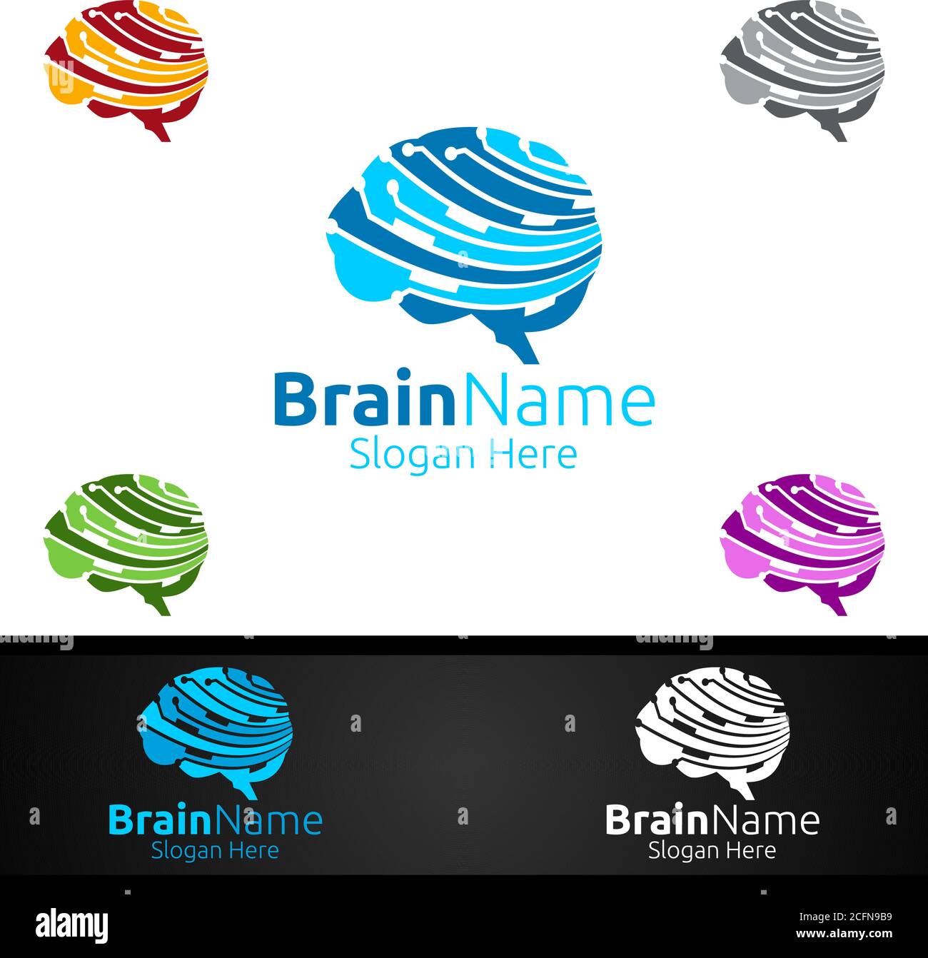 Brain Technology Logo with Think Idea Concept Vector Design Stock ...