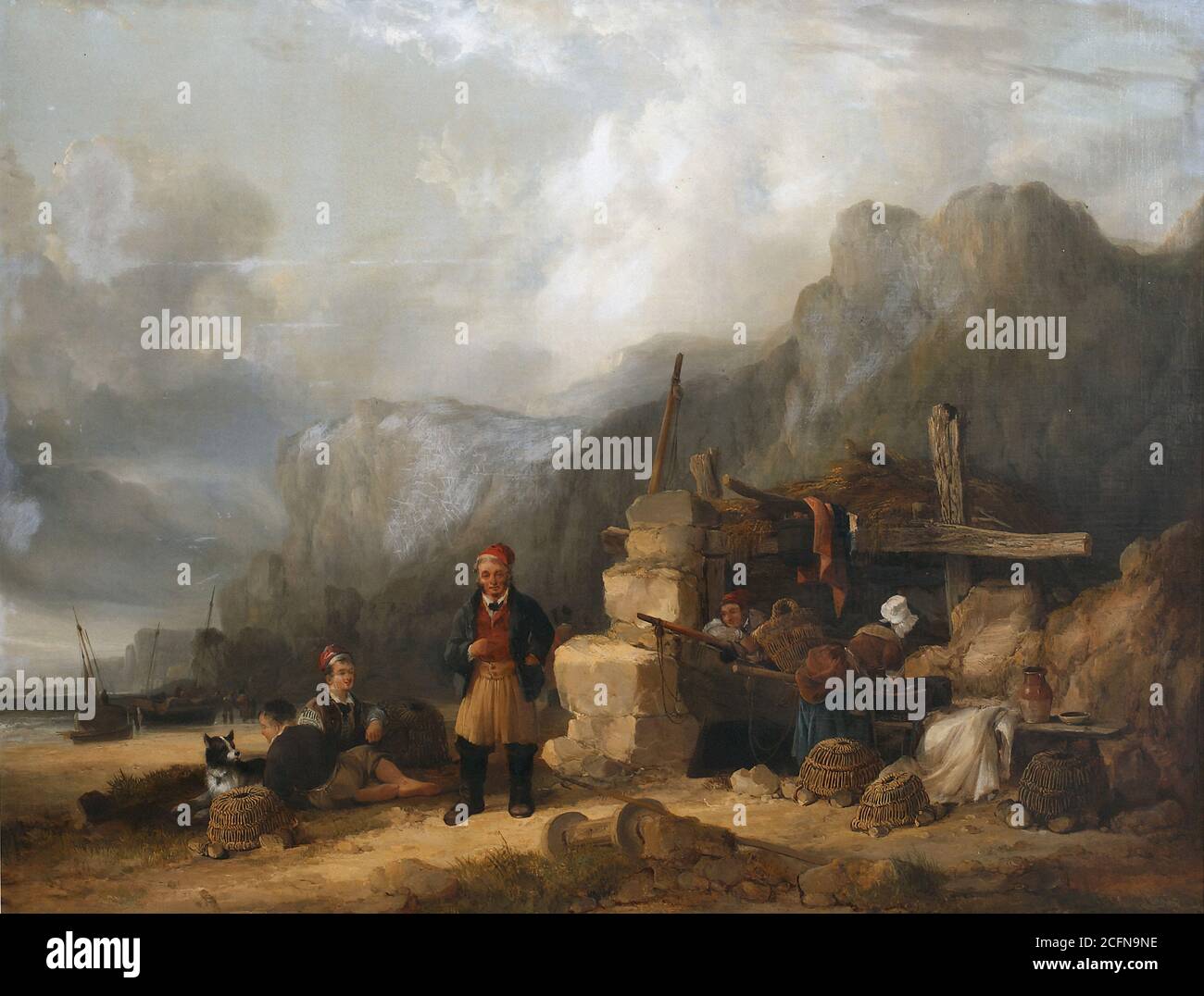 Shayer I William - Beach Scene with Fishermen at Rest and Women Washing ...