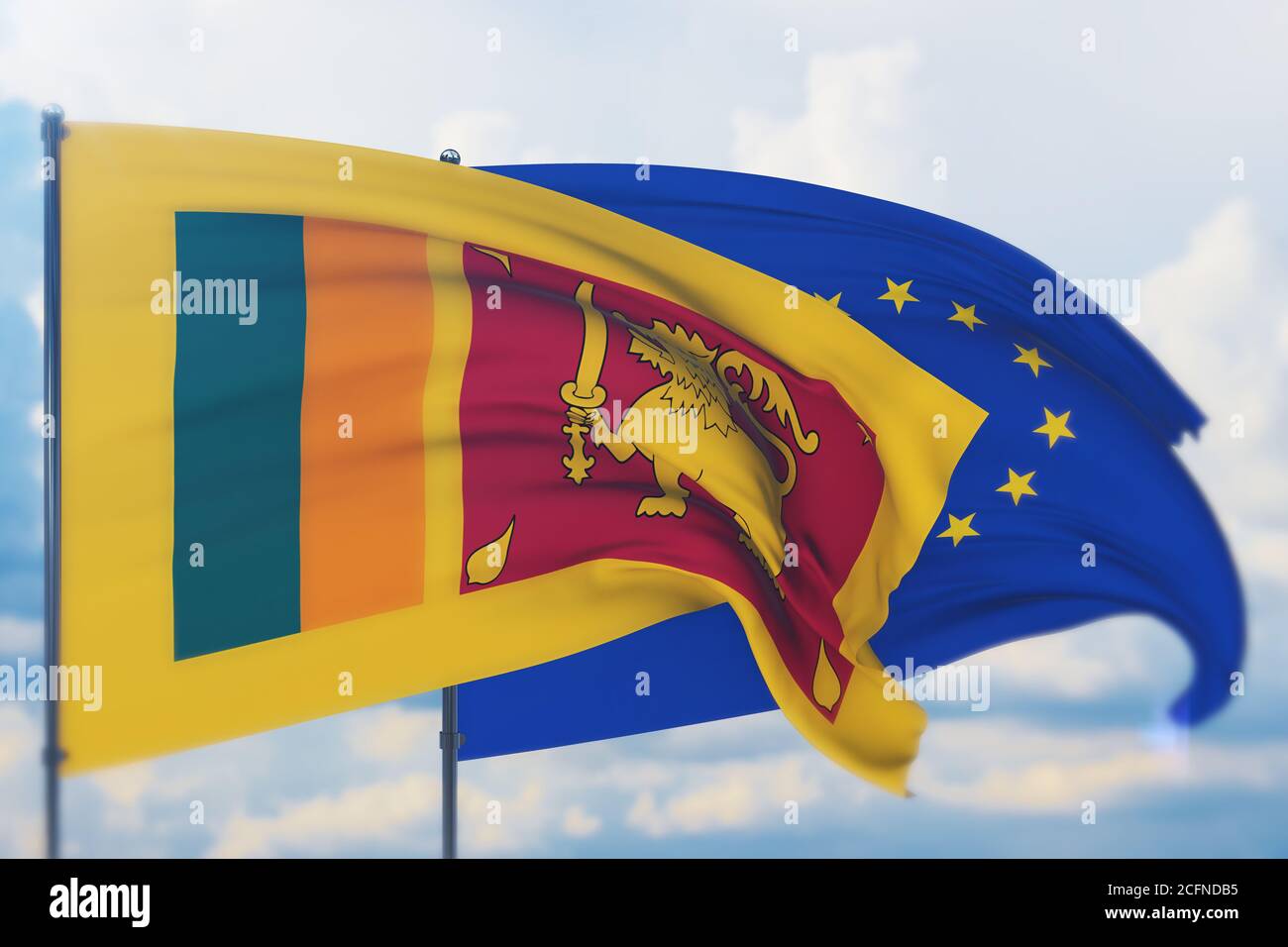 Waving European Union flag and flag of Sri Lanka. Closeup view, 3D illustration Stock Photo - Alamy