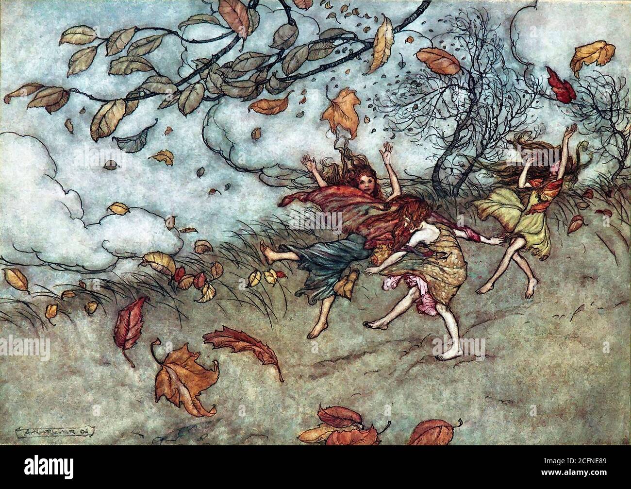 Rackham Arthur - Autumn Fairies Dancing in the Wind - British School ...