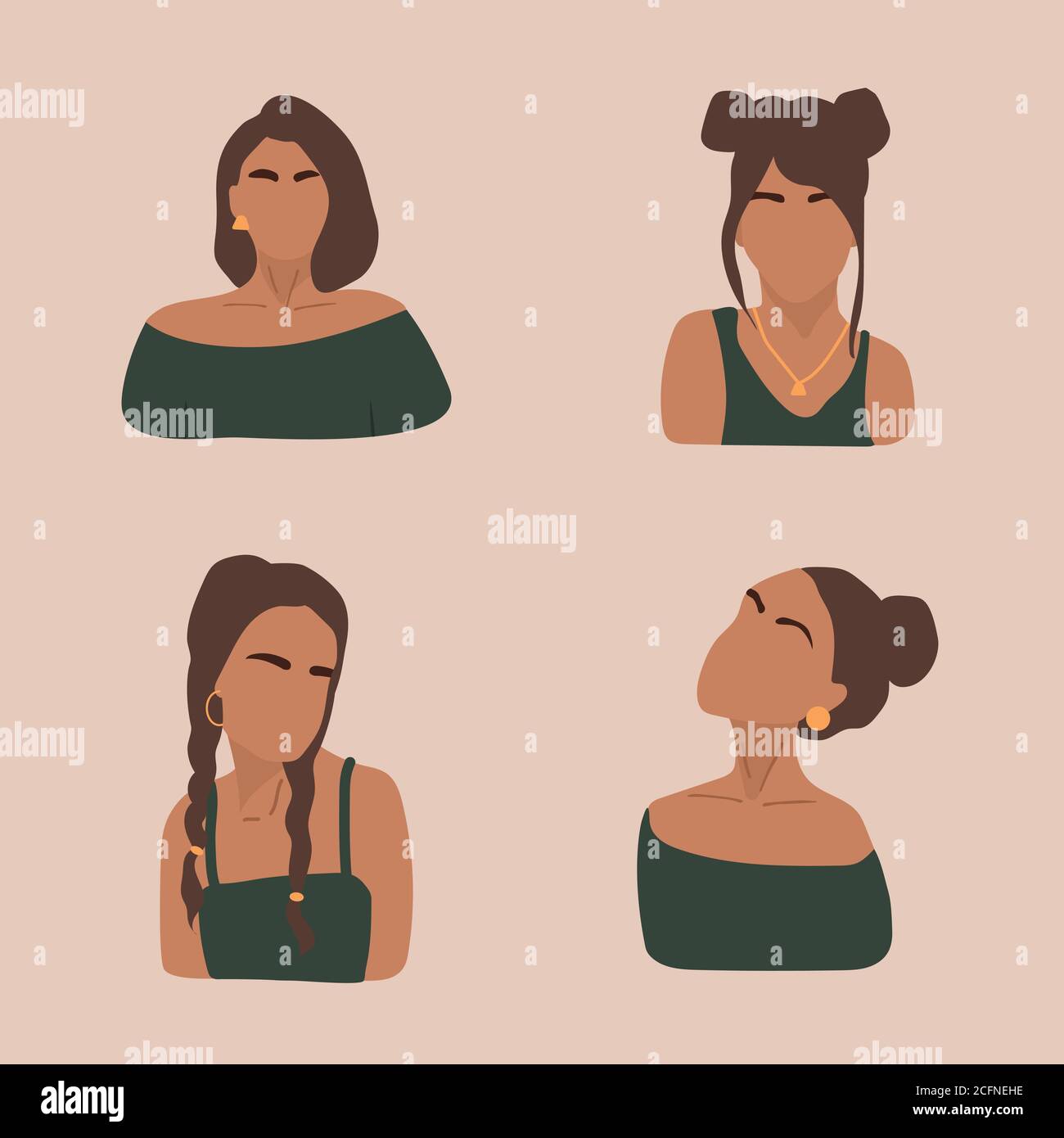 Set of female shapes and silhouettes on retro background. Abstract ...