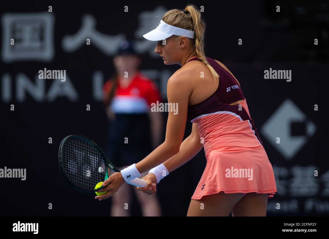 Dayana Yastremska of the Ukraine in action during her first-round match ...