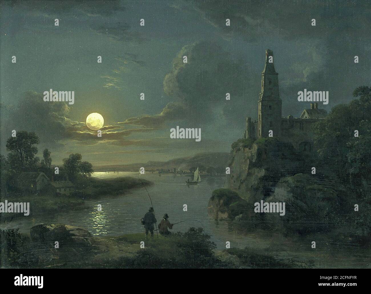 Pether Henry - Fishing by Moonlight - British School - 19th Century ...