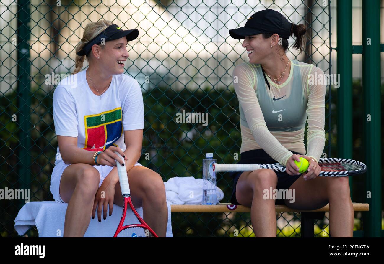 Donna Vekic of Croatia & Ajla Tomljanovic of Australia during practice ...