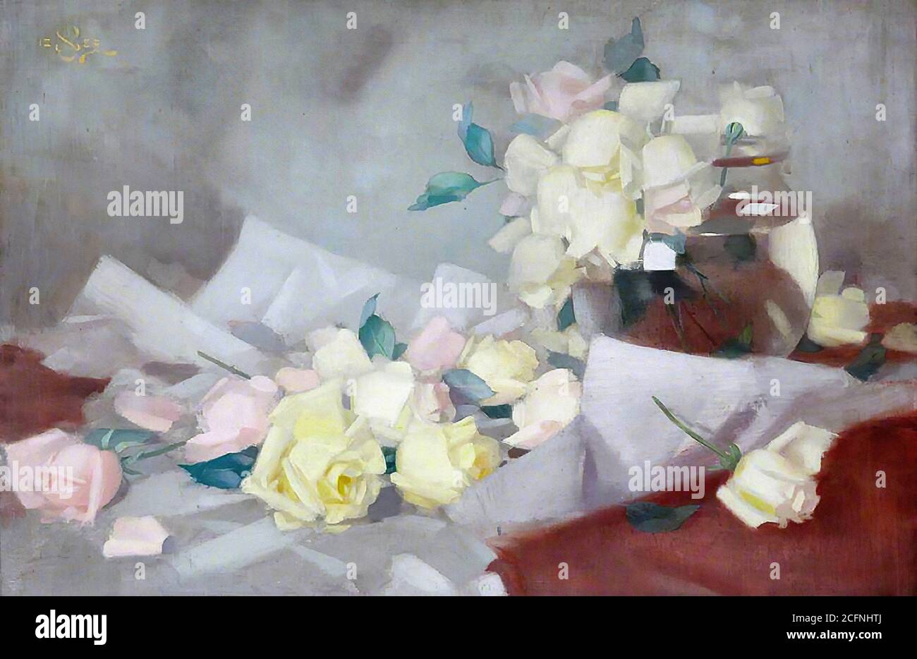 Park Stuart - Pink and Yellow Roses - British School - 19th Century ...