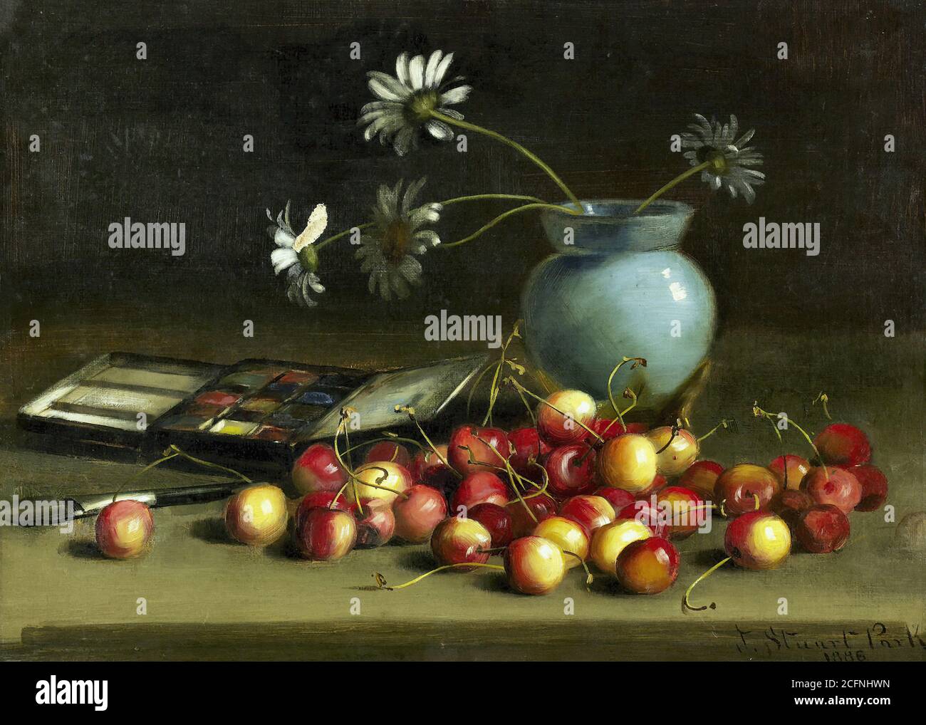 Park Stuart - Cherries Paintbox and Daisies - British School - 19th ...
