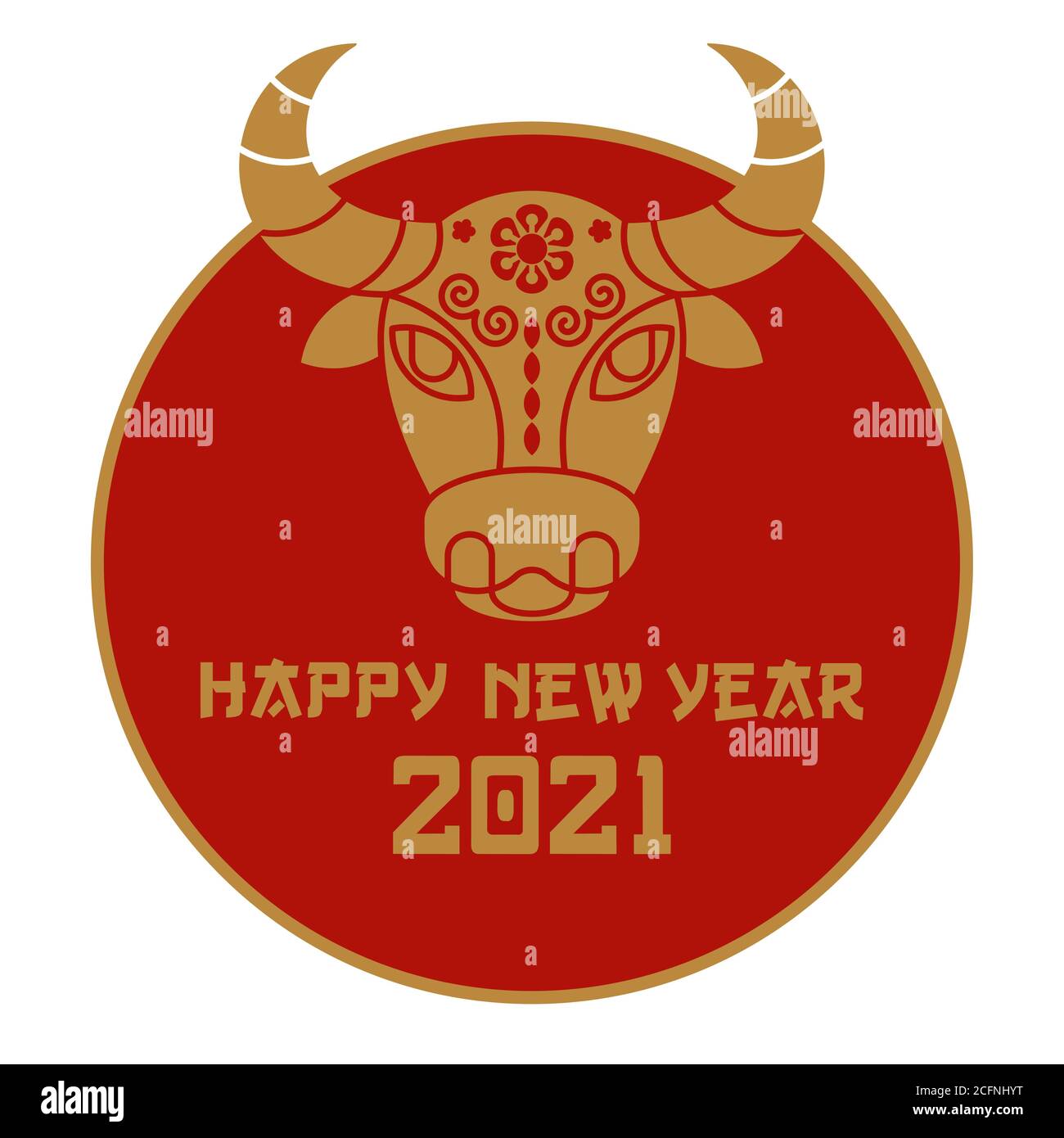 Chinese new year 2021 card with bull and pattern Stock Vector Image ...
