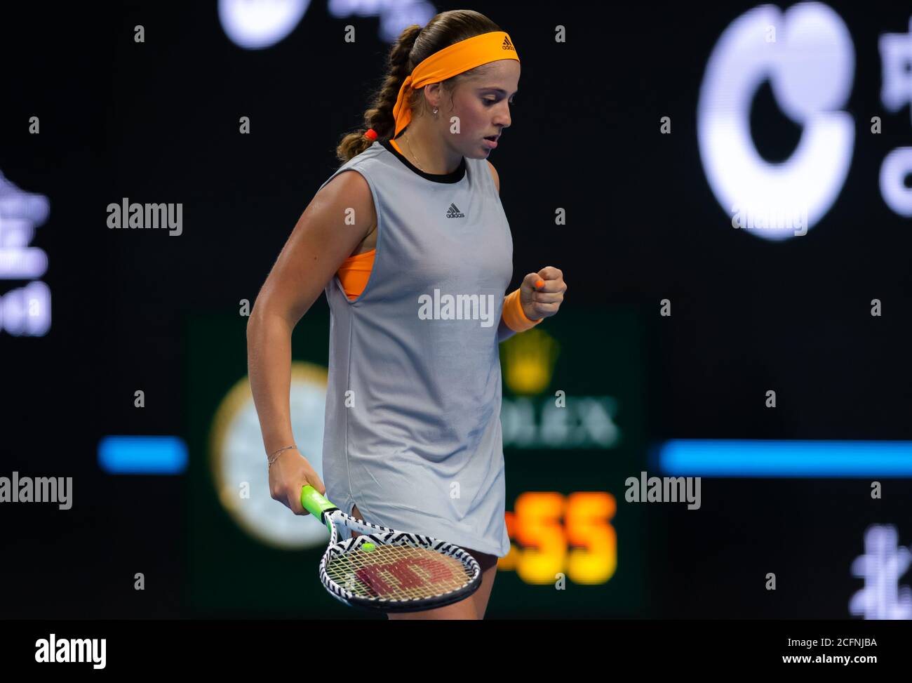 Jelena Ostapenko of Latvia in action during her first-round match at ...