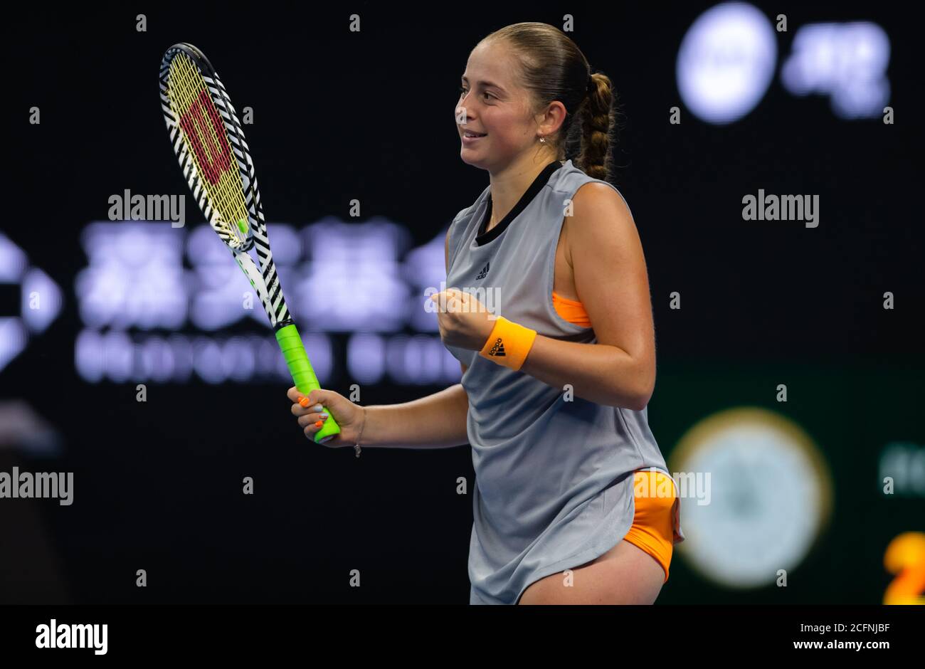 Jelena Ostapenko of Latvia in action during her first-round match at ...