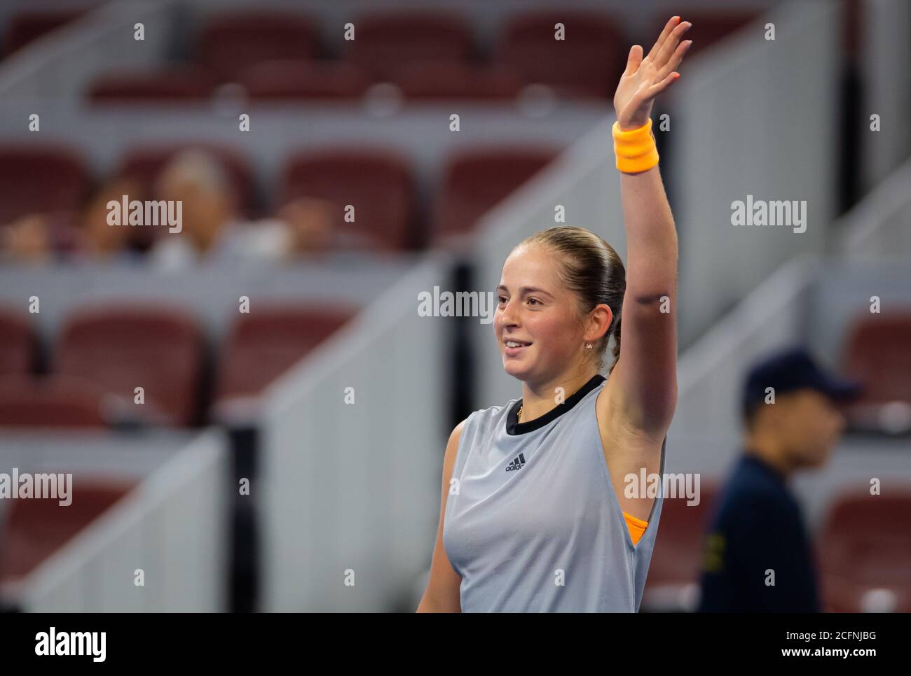 Jelena Ostapenko of Latvia in action during her first-round match at ...