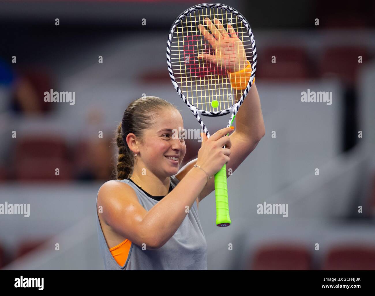 Jelena Ostapenko of Latvia in action during her first-round match at ...