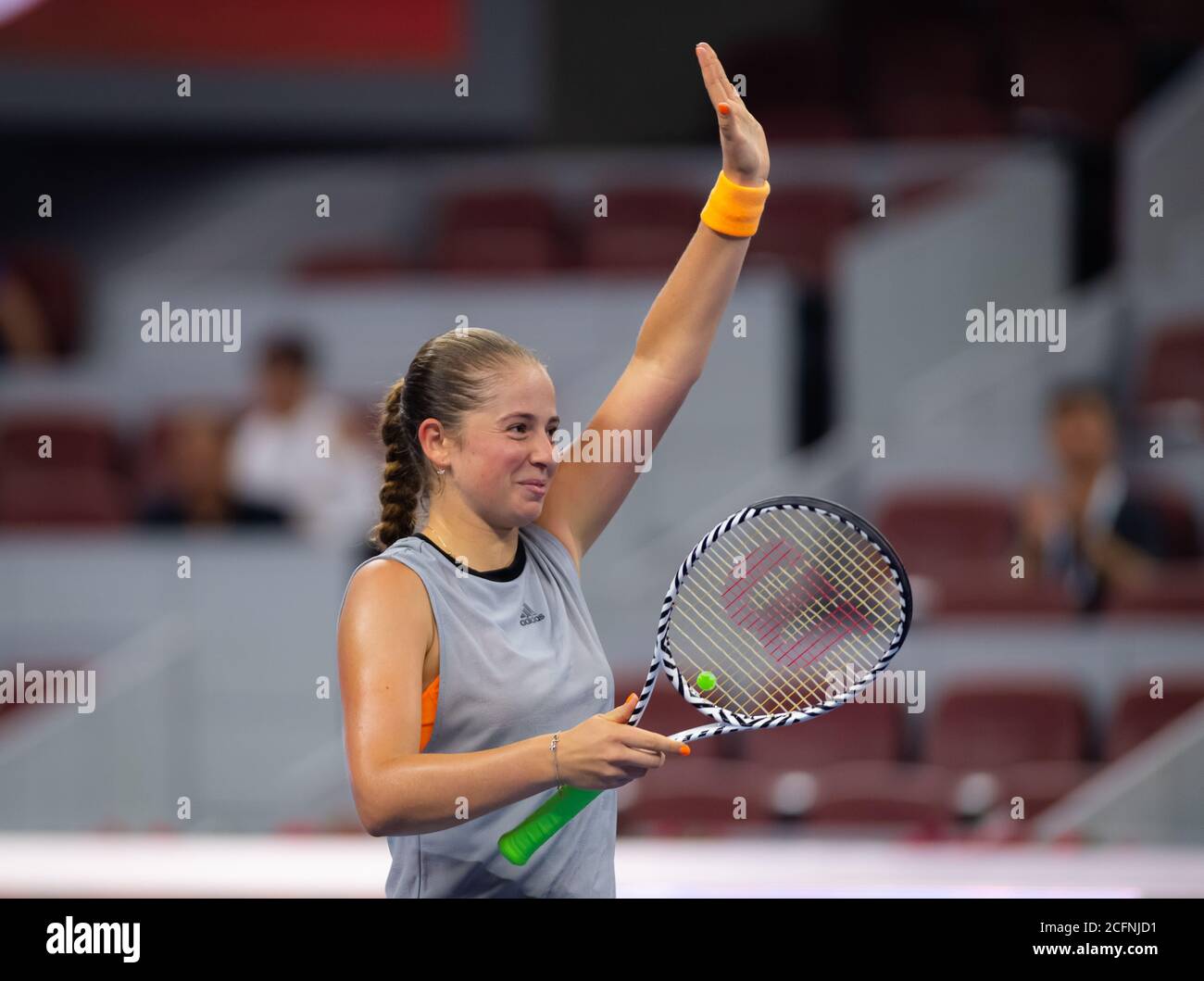 Jelena Ostapenko of Latvia in action during her first-round match at ...