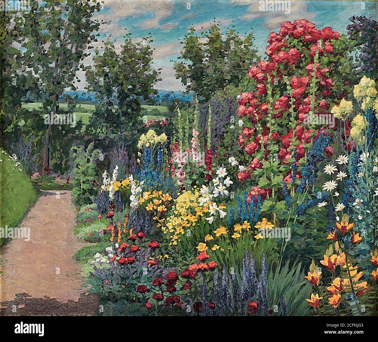 Onslow Ford Rudolph - an Herbaceous Border Landscape Beyond - British ...