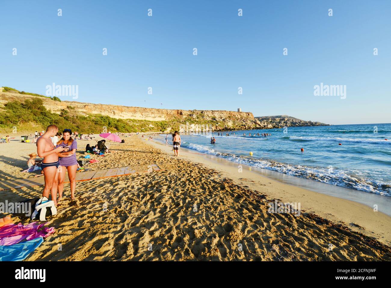 Golden Bay beach in Mellieha, Malta Stock Photo - Alamy