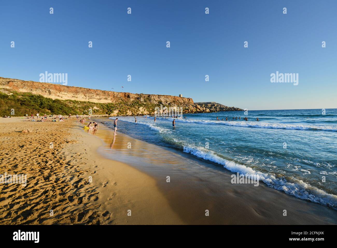Golden Bay beach in Mellieha, Malta Stock Photo - Alamy