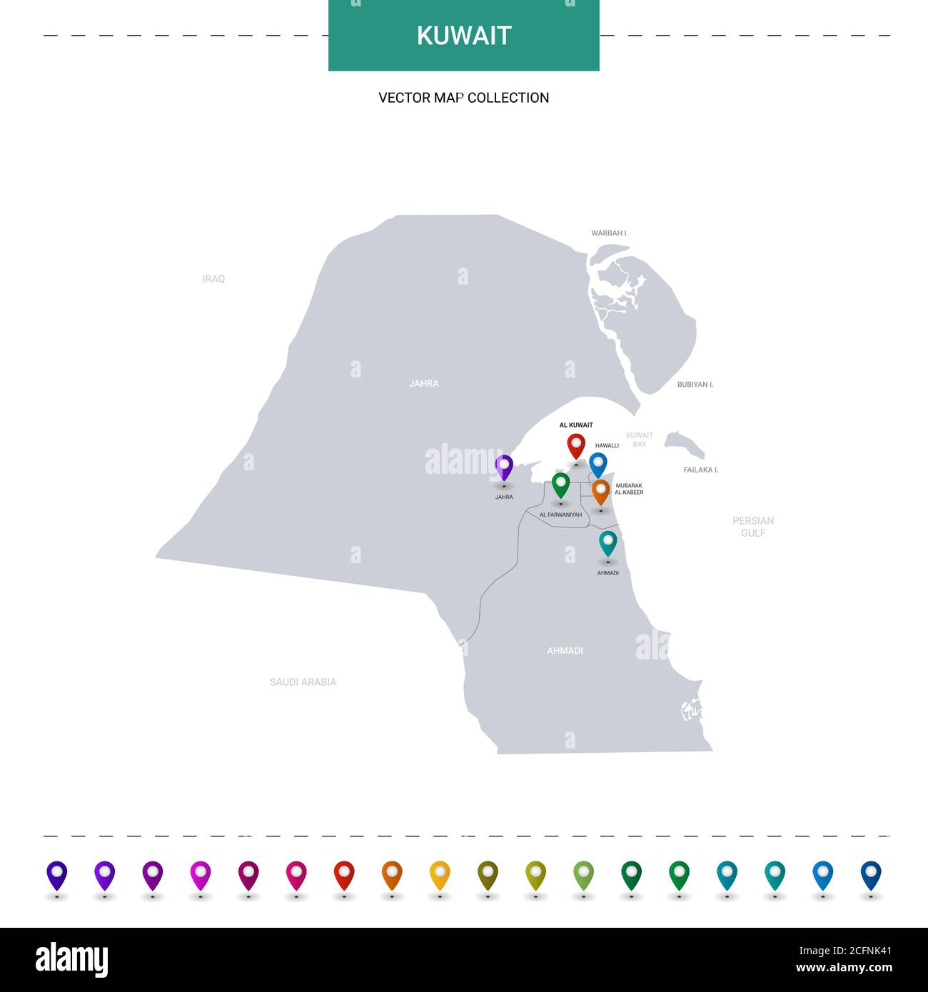 Kuwait map with location pointer marks. Infographic vector template ...