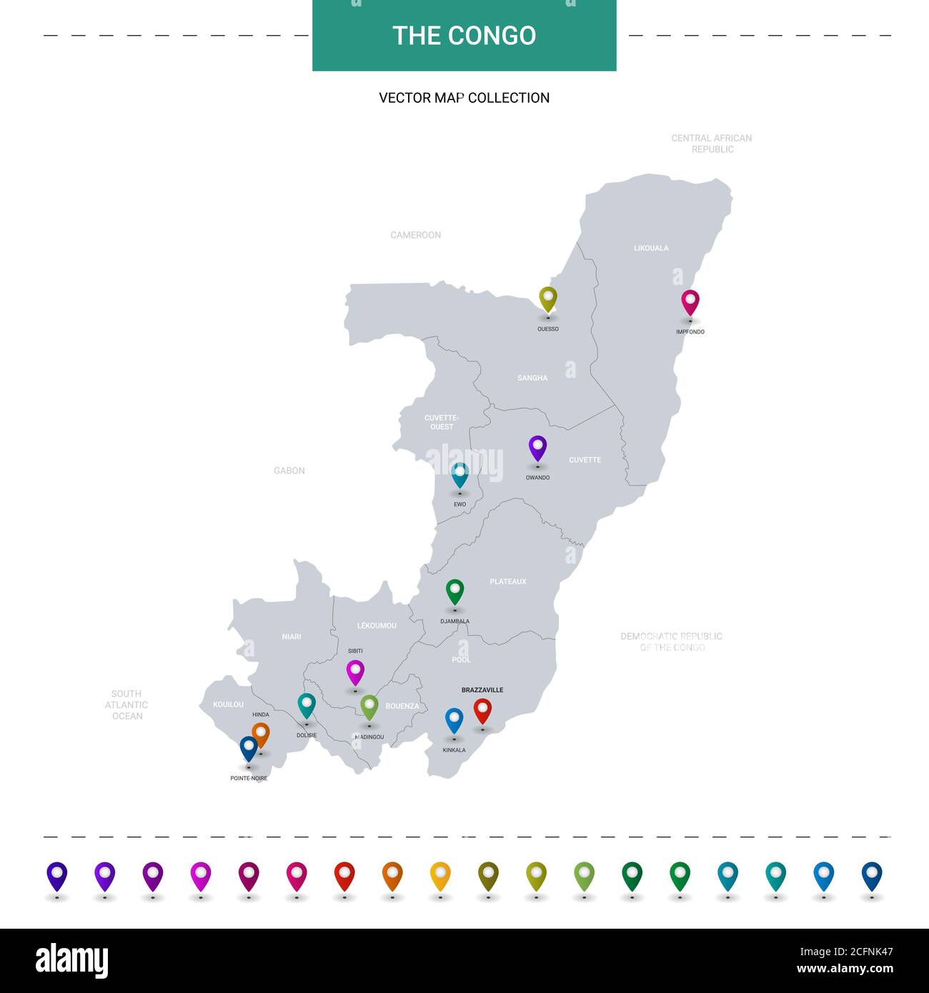 Congo map with location pointer marks. Infographic vector template ...