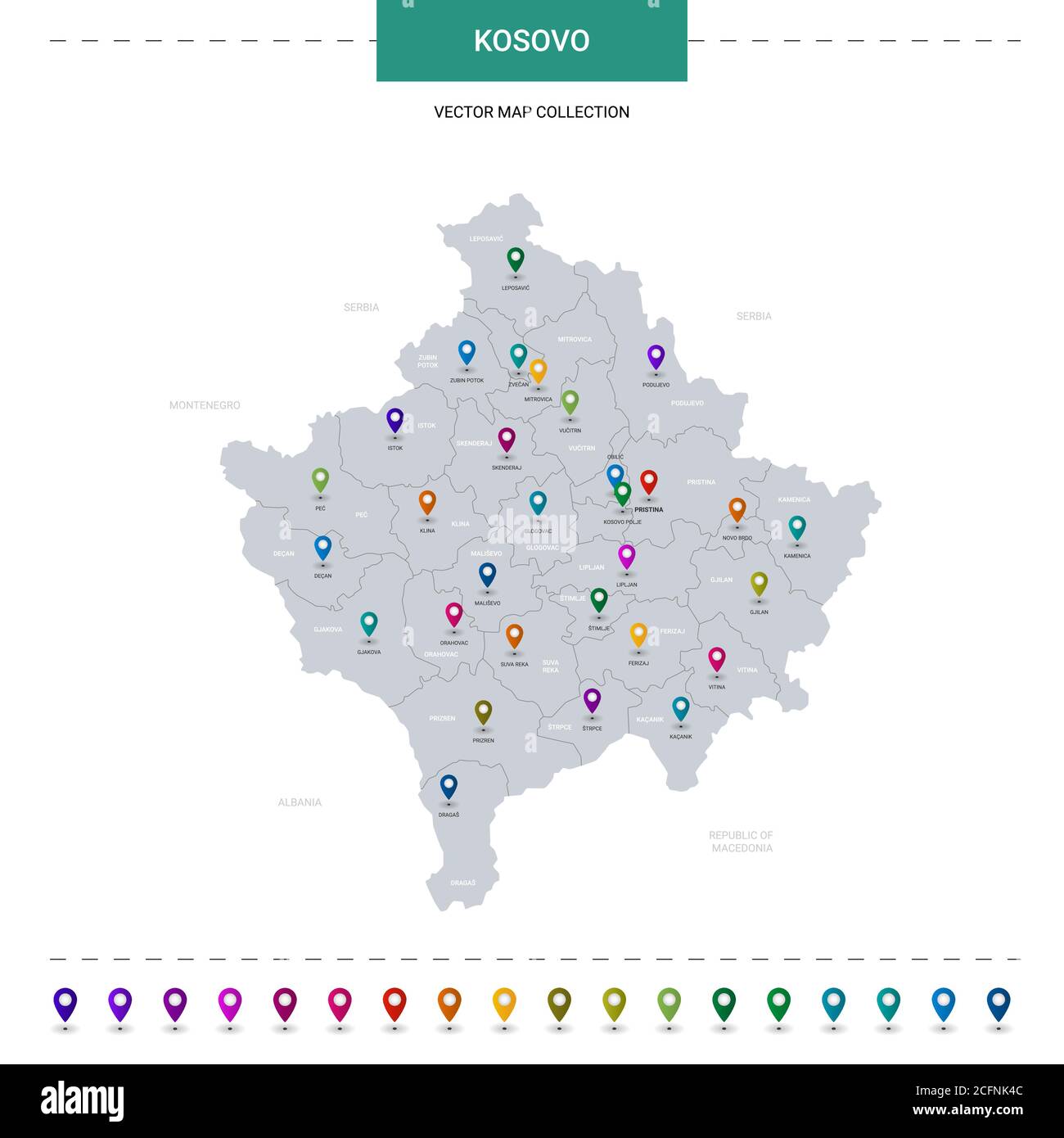 Kosovo map with location pointer marks. Infographic vector template ...