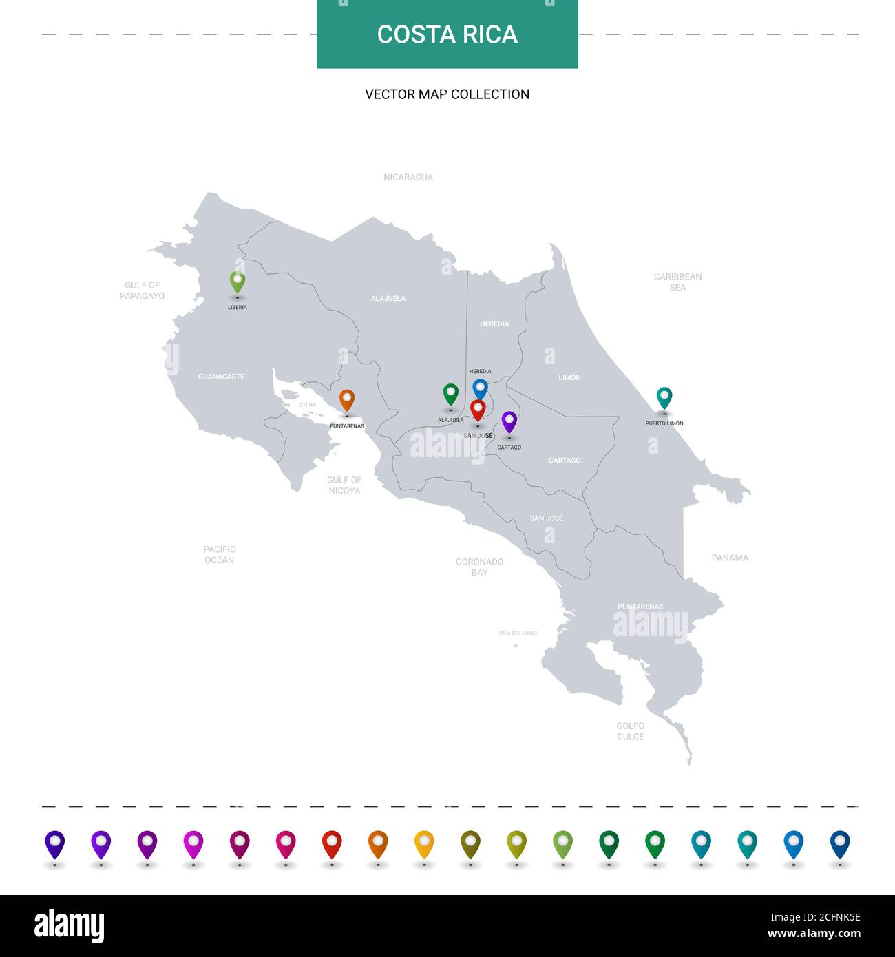 Costa Rica map with location pointer marks. Infographic vector template ...