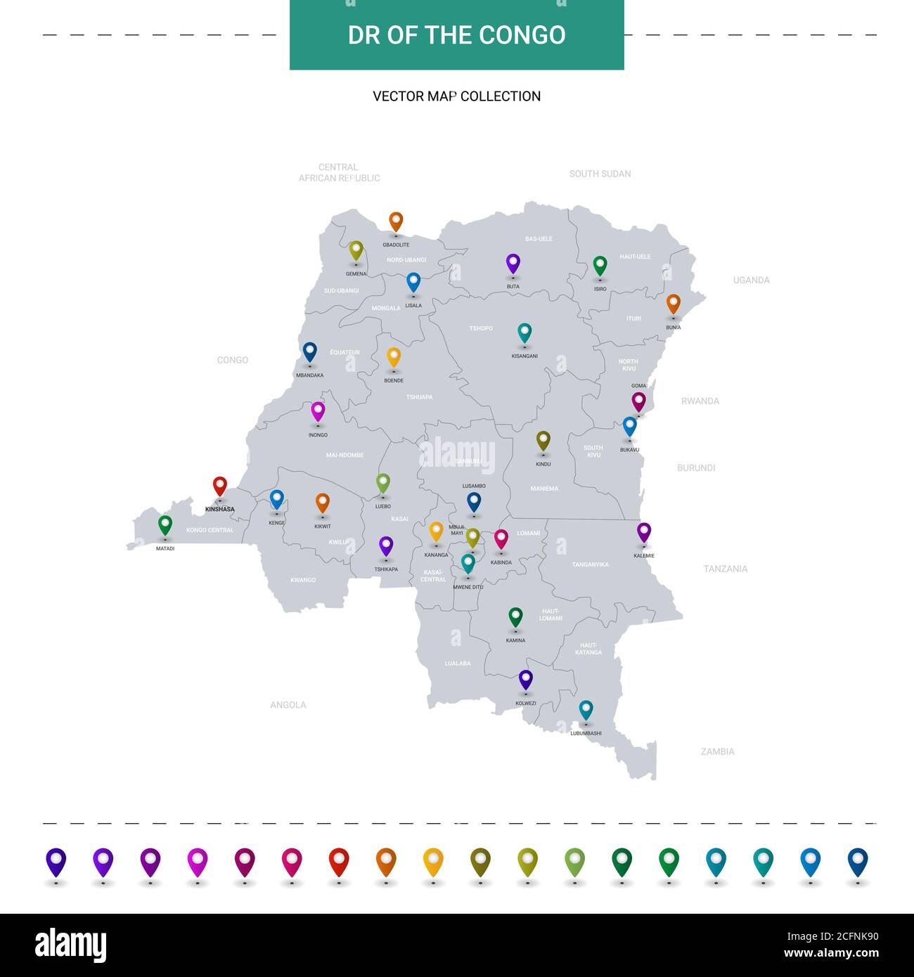 DR of the Congo map with location pointer marks. Infographic vector ...