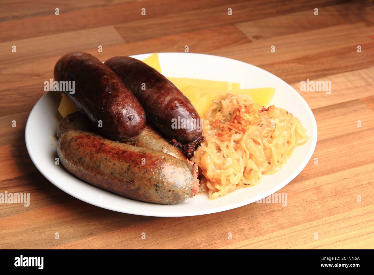 traditional czech food - black and white pudding with potatoes and ...