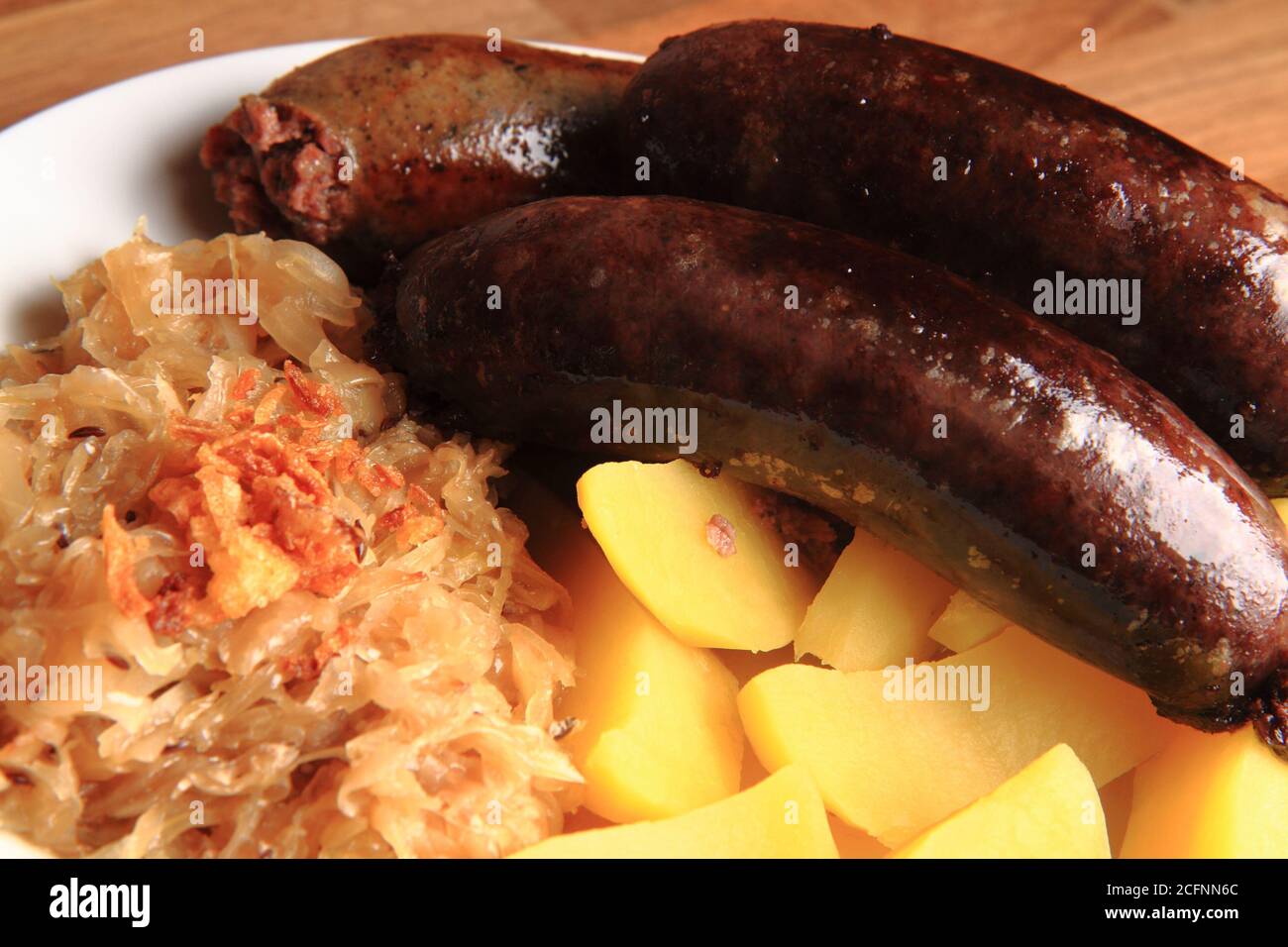 traditional czech food - black and white pudding with potatoes and ...