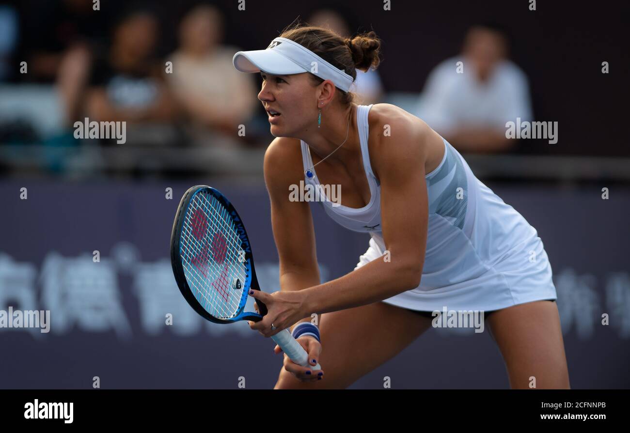 Nicole Melichar of the United States playing doubles at the 2019 China ...