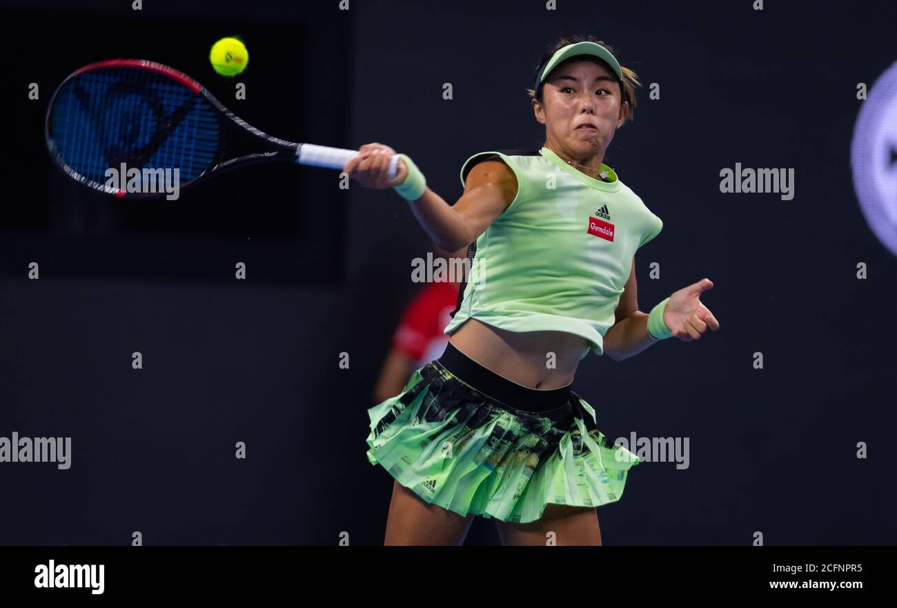 Qiang Wang of China in action during her first-round match at the 2019 ...