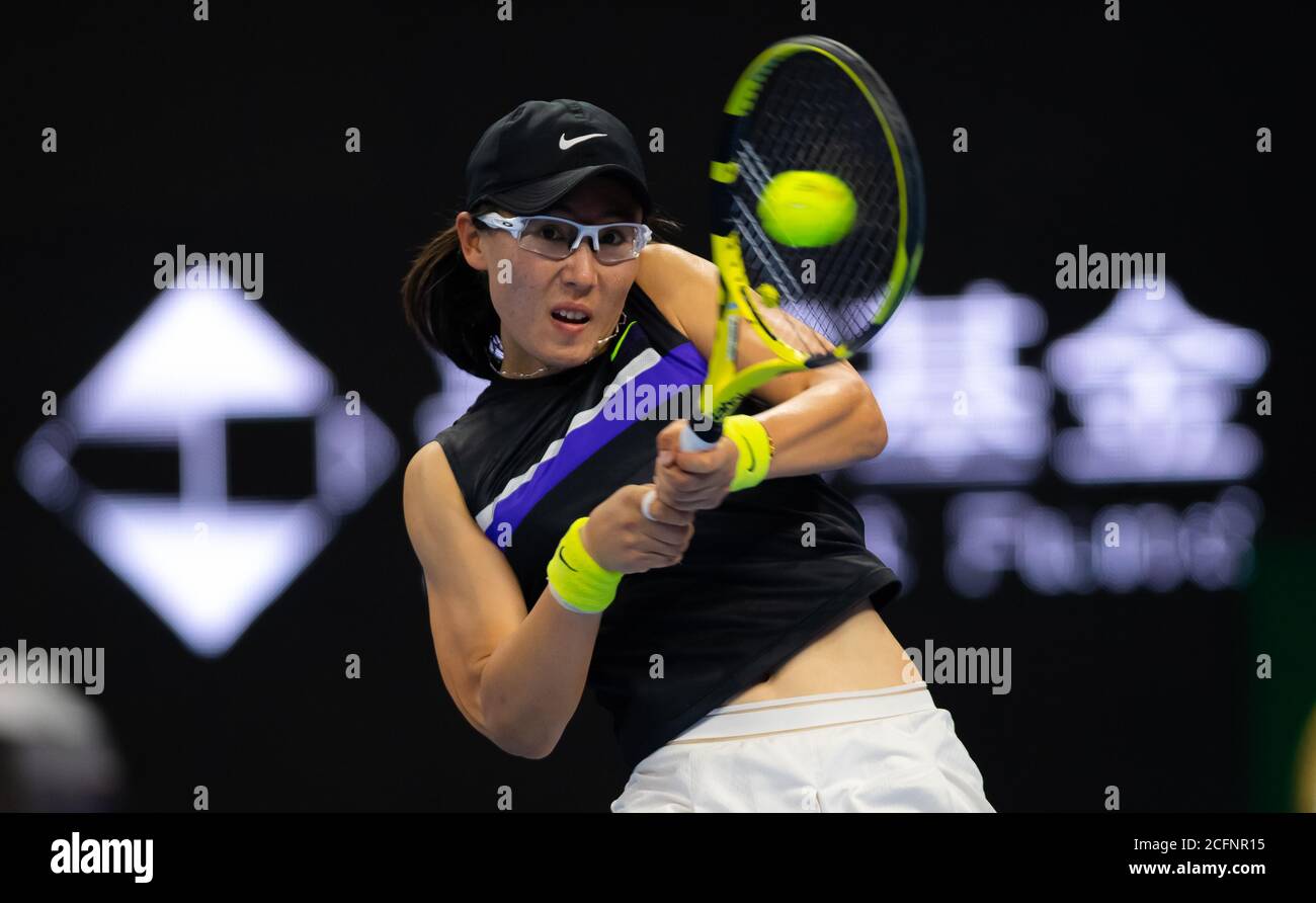 Saisai Zheng of China in action during her second-round match at the 2019 China Open Premier ...