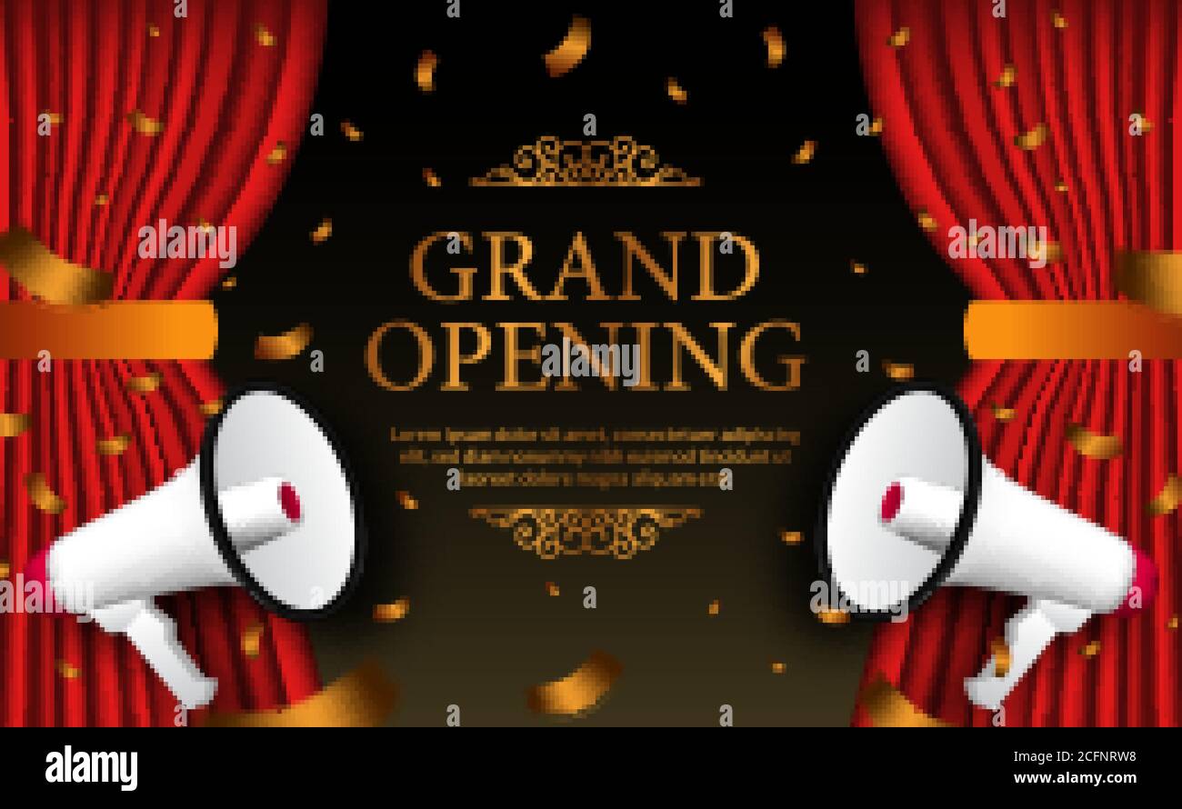 golden luxury confetti for grand opening poster banner template with 3d ...