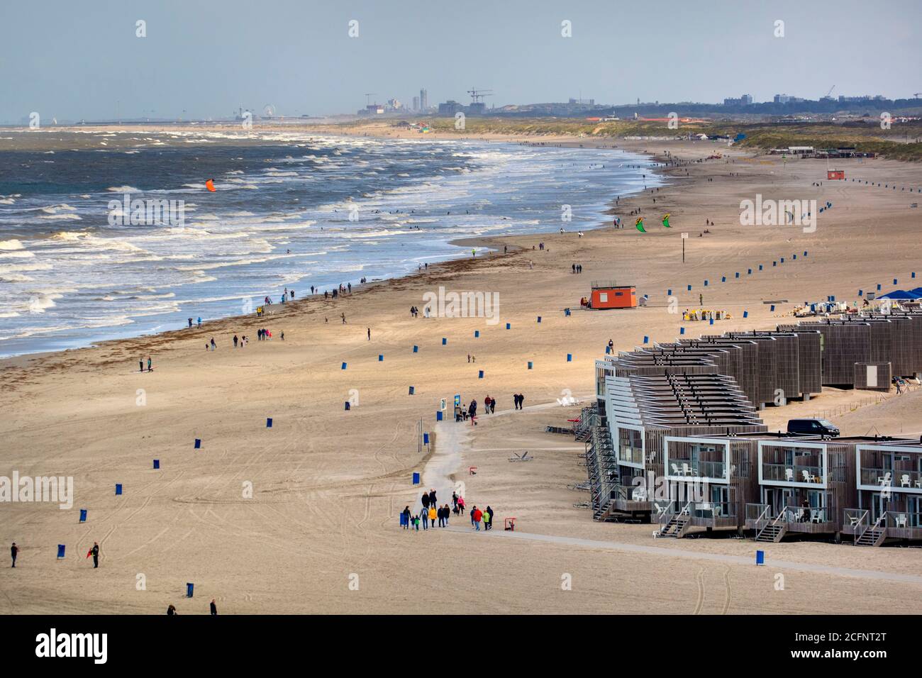 The Netherlands, Hoek van Holland, near Rotterdam port. Beach and beach ...