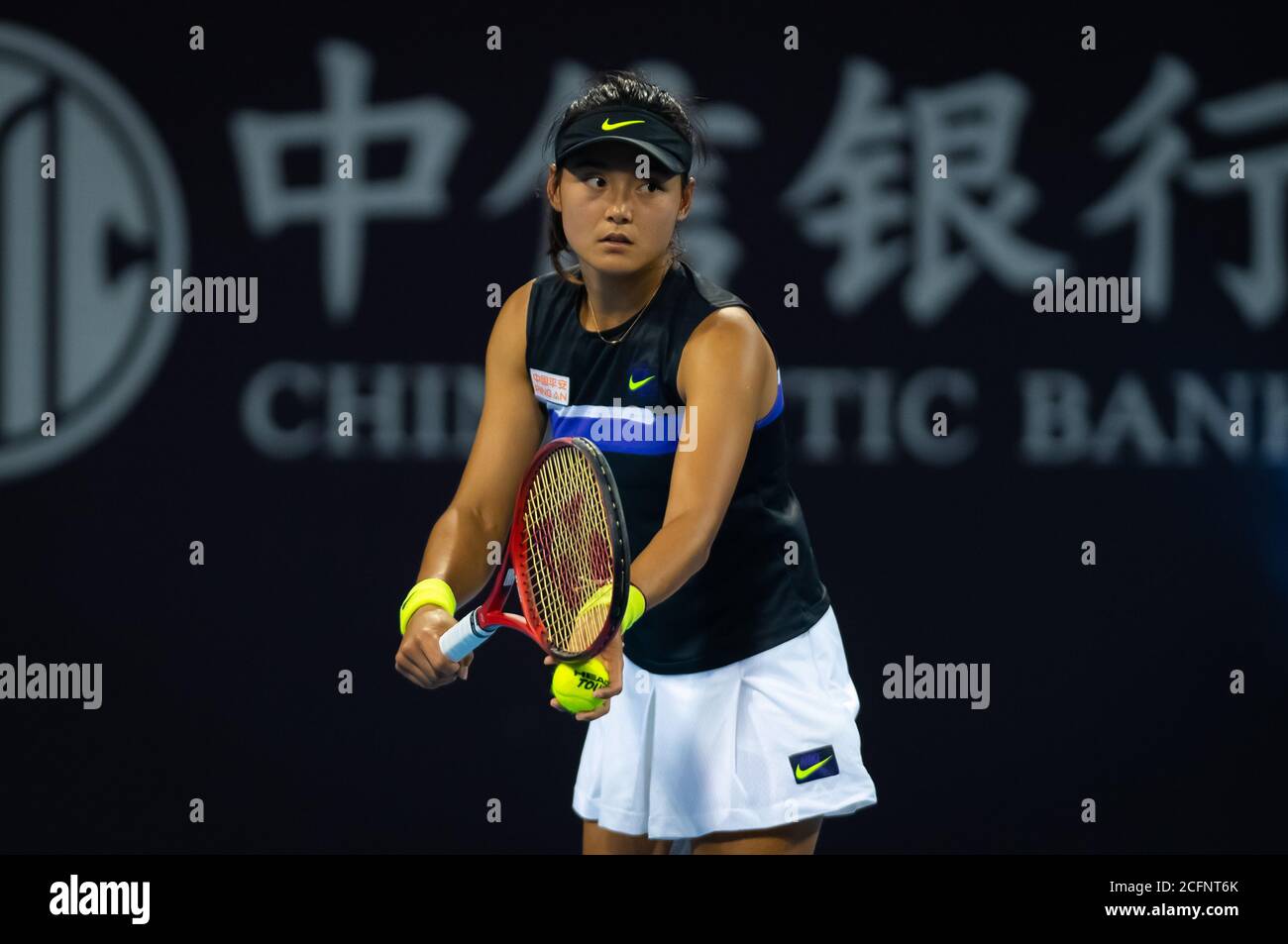Yafan Wang of China in action during her second-round match at the 2019 ...