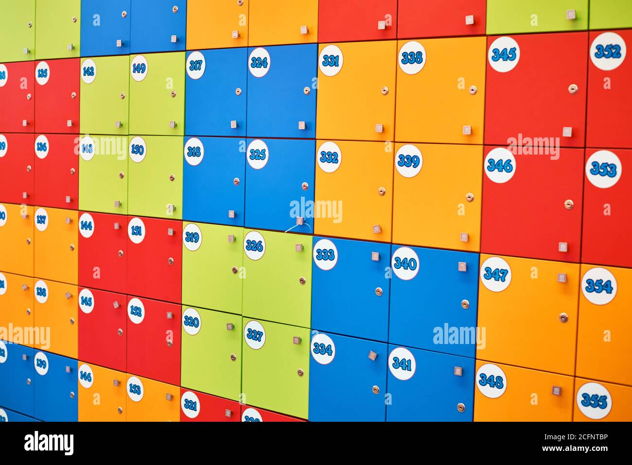 Colorful lockers in shopping moll. Closed lockers as background Stock ...