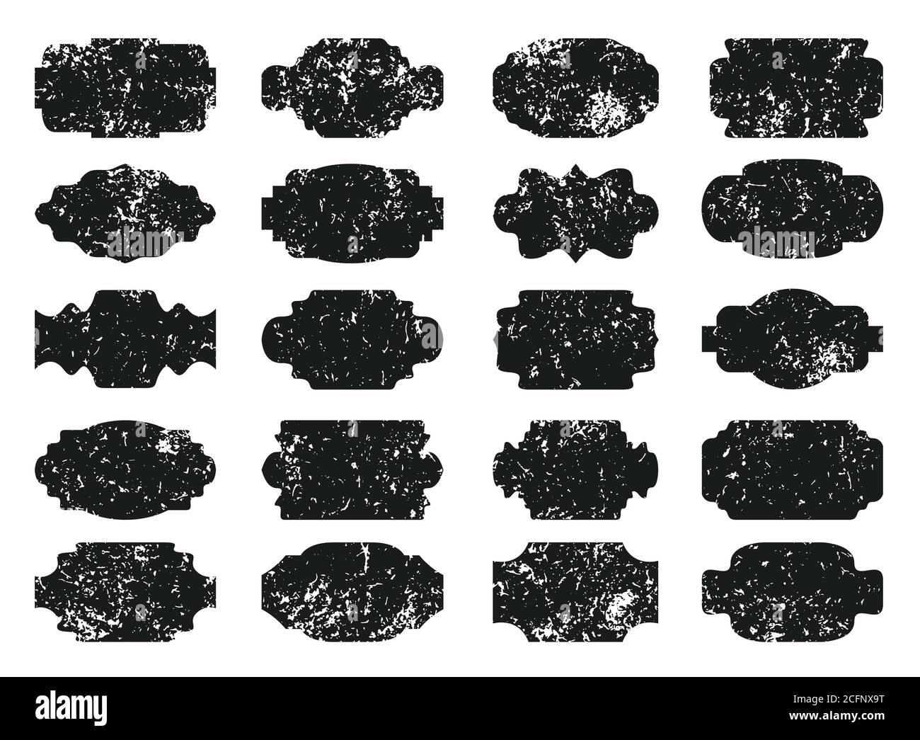 Set of black grunge labels, shapes, create with distressed effect ...