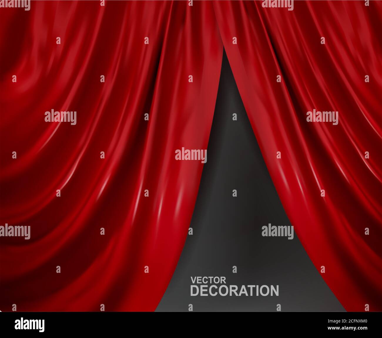 Red satin open Curtain. Realistic Vector object Isolated on gray ...