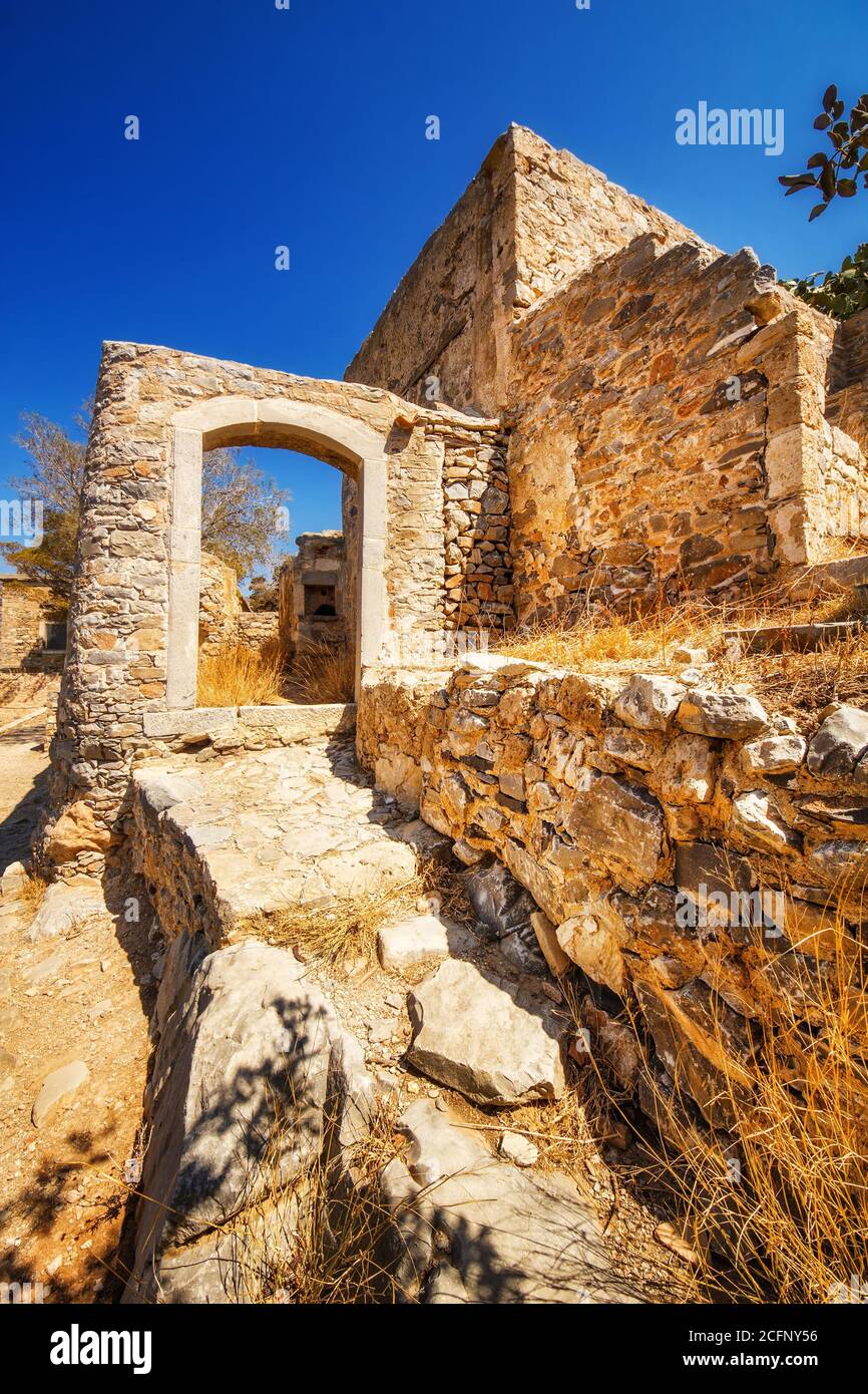 Ancient ruins of a fortified leper colony - Spinalonga (Kalydon) island ...