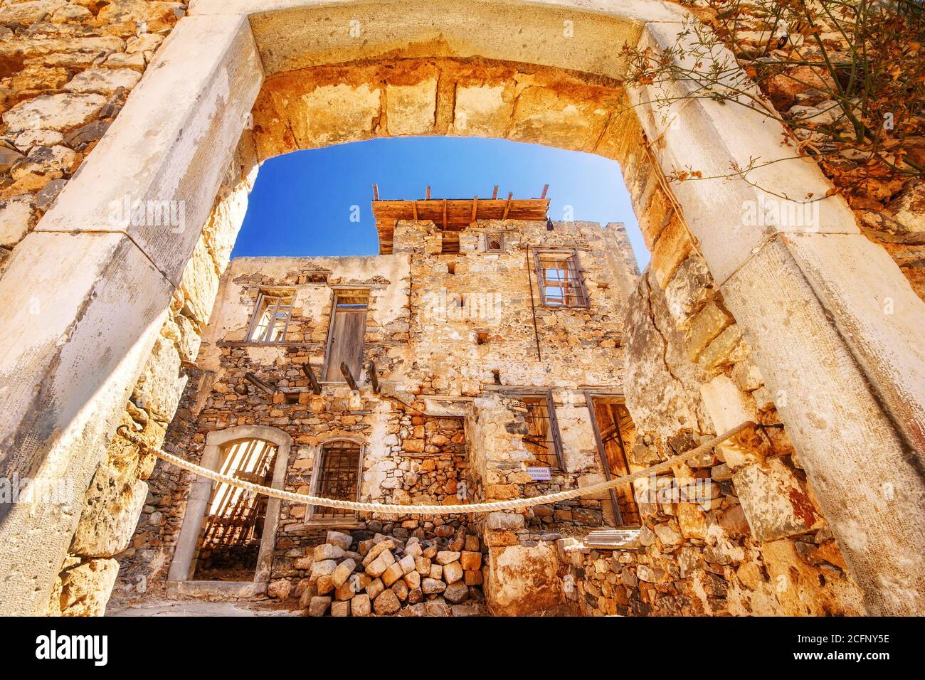 Ancient ruins of a fortified leper colony - Spinalonga (Kalydon) island ...