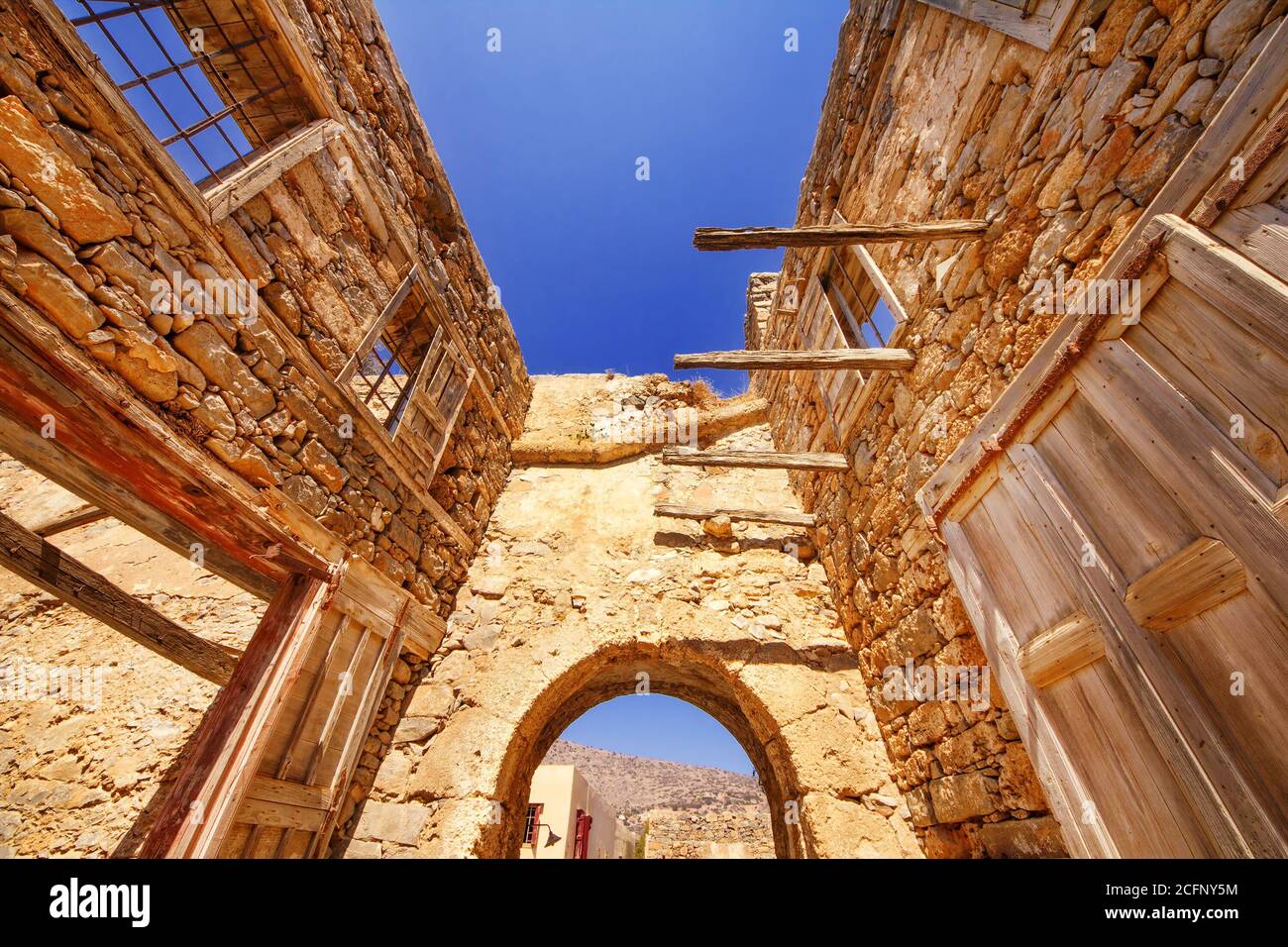 Ancient ruins of a fortified leper colony - Spinalonga (Kalydon) island ...