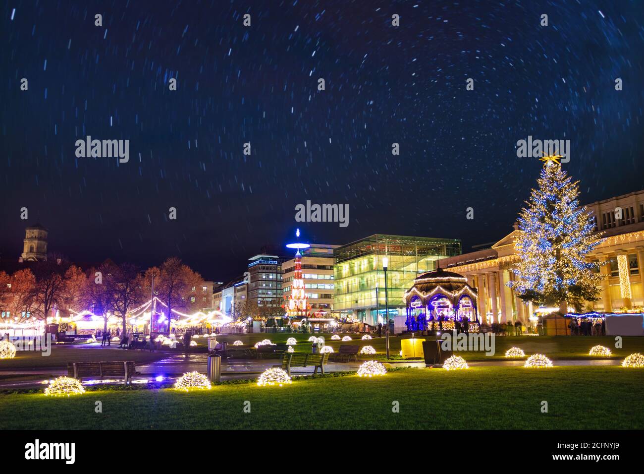 Stuttgart Schlossplatz square, Christmas decorations and New Year tree ...