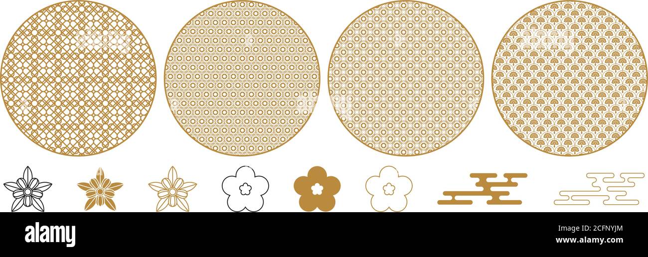 Round decorative elements with geometric and floral patterns Stock ...